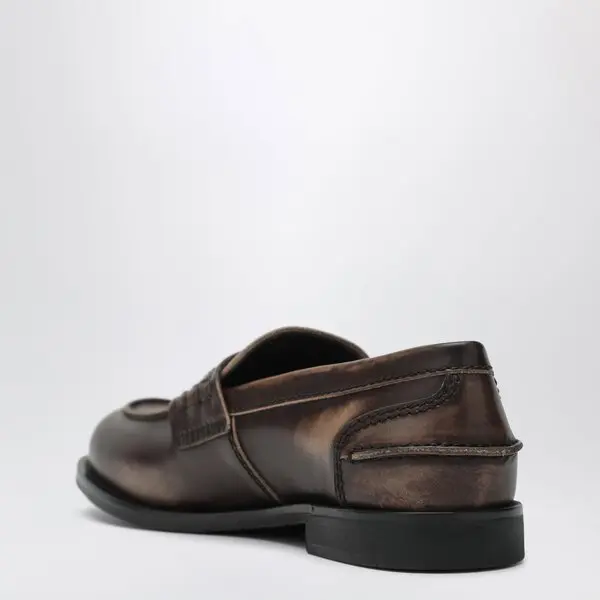 Miu Miu Ebony Vintage-effect Leather Loafers - Brown