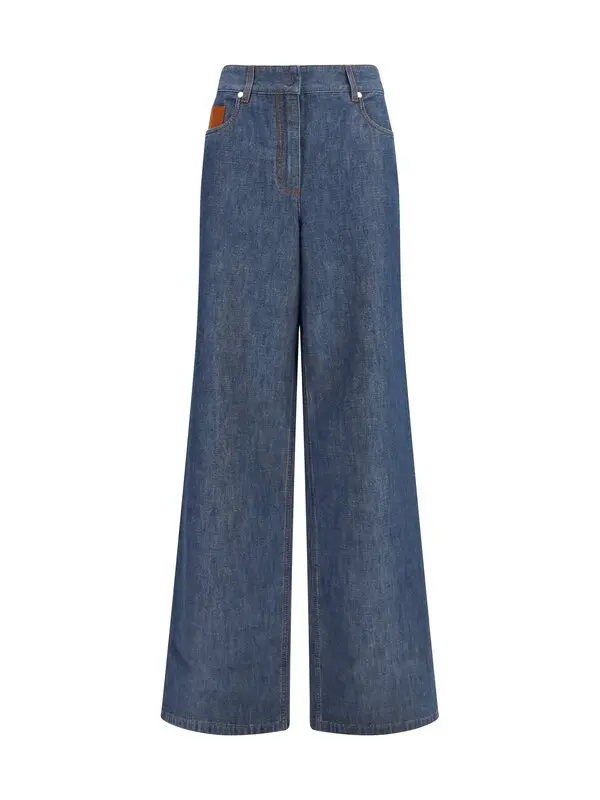 Fendi Wide-leg Chambray Jeans