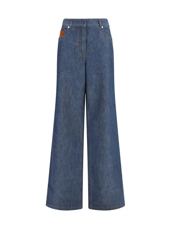Fendi Wide-leg Chambray Jeans - Blue