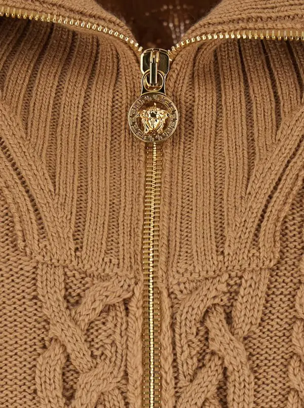Versace High Neck Zip Wool Sweater - Multicolor