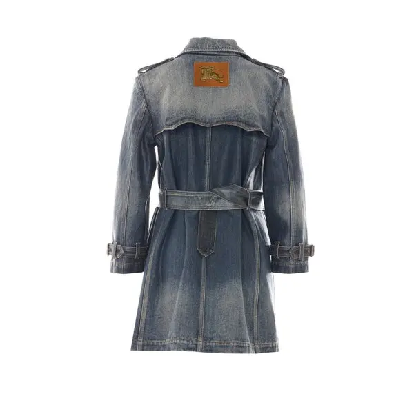 Burberry Coated Denim Short Trench With Check Lining