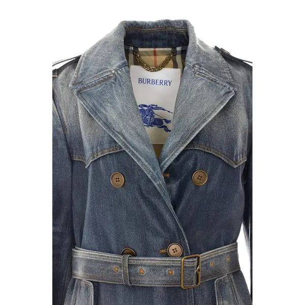 Burberry Coated Denim Short Trench With Check Lining