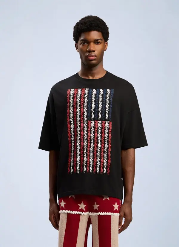 Palm Angels Flames Flag Loose T-shirt - Black