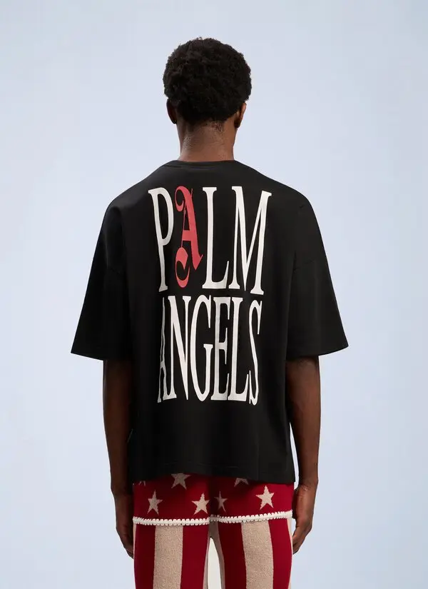 Palm Angels Flames Flag Loose T-shirt - Black