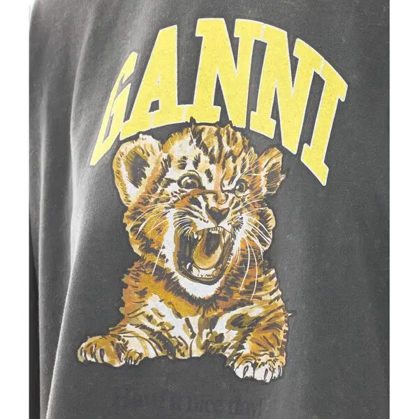 GANNI Logo Long Sleeves T-shirt With Future Tiger Print - Gray