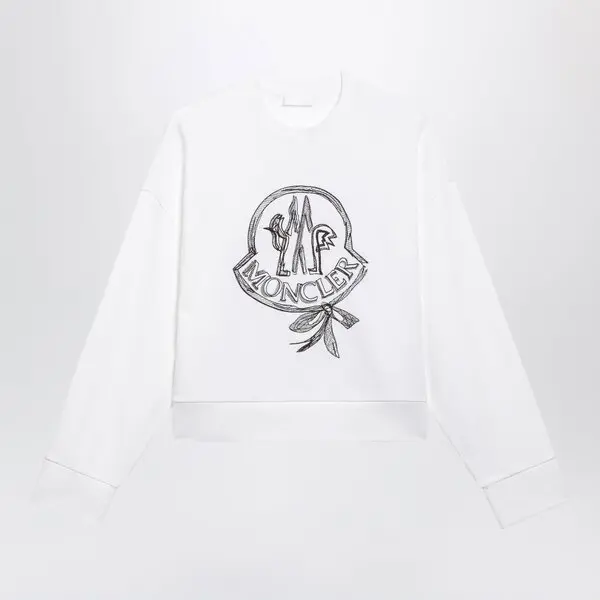 Moncler Cotton Sweatshirt With Embroidered Logo - White