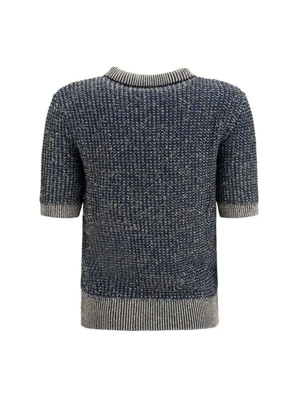 Balmain Short-sleeve Sequined Sweater With Buttons