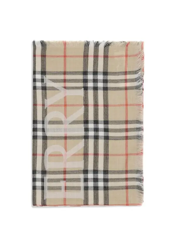 Burberry Wide Wool And Silk Check Scarf With Ekd