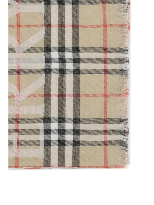 Burberry Wide Wool And Silk Check Scarf With Ekd