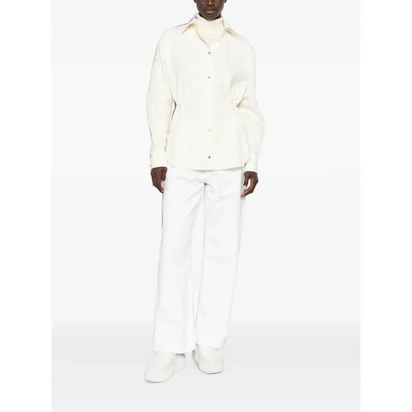 Moncler Logo Patch High Neck Long Sleeve Shirt - Cream