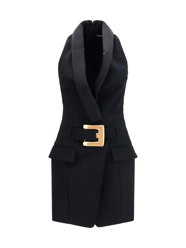 Balmain Grain De Poudre Belted Dress