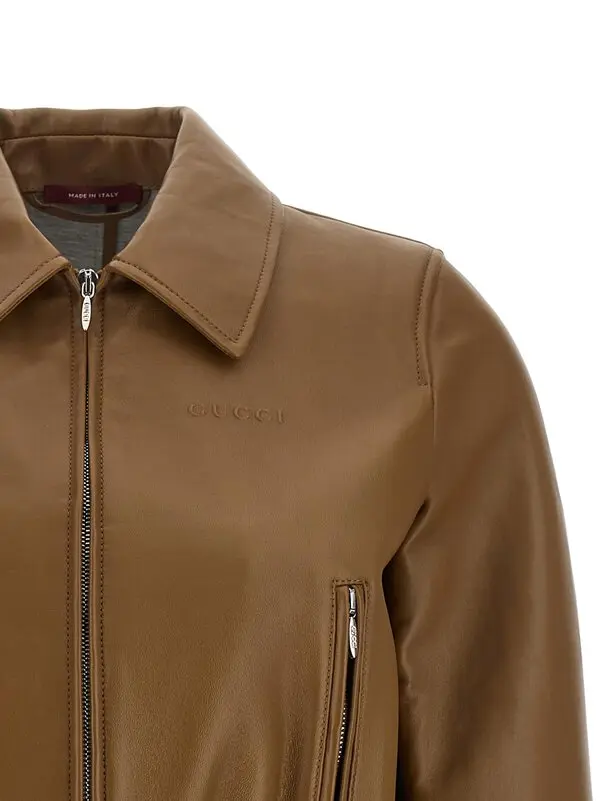 Gucci Cropped Leather Jacket - Cream