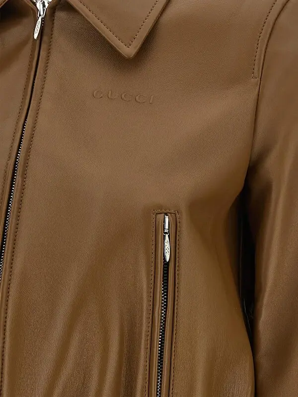Gucci Cropped Leather Jacket - Cream