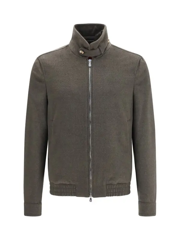 Brunello Cucinelli Wool Zip Jacket With High Collar - Gray