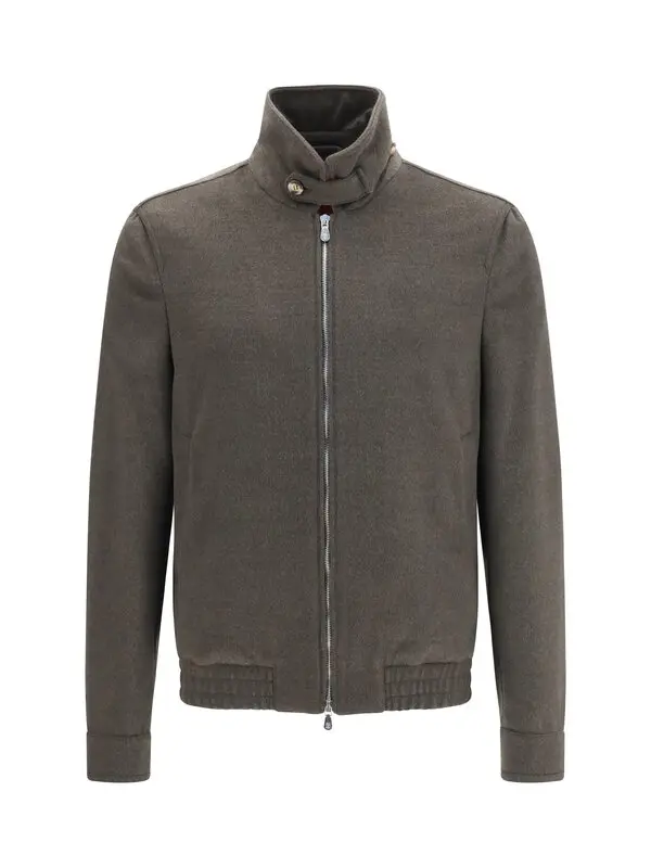 Brunello Cucinelli Wool Zip Jacket With High Collar - Gray