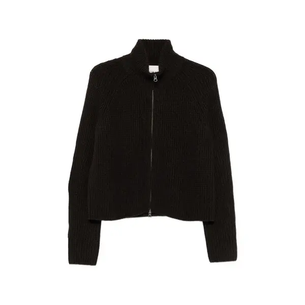 LISA YANG Cashmere Zip-up Ribbed Knit Cardigan - Black