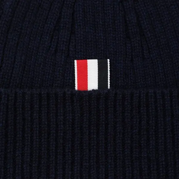 Thom Browne Navy Ribbed Cashmere Beanie - Blue