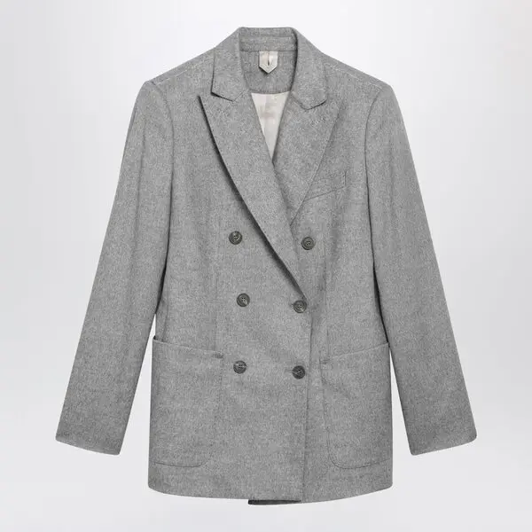 Max Mara Double-breasted Blazer In Grey Silk And Cashmere - Gray