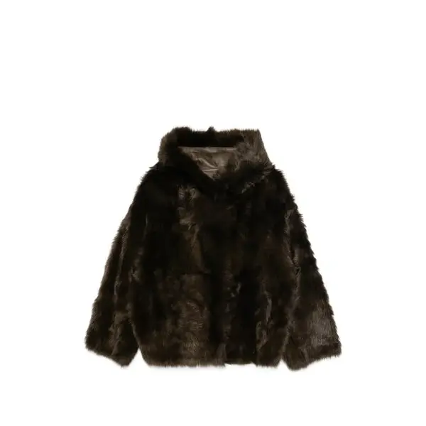 YVES SALOMON Hooded Lamb Fur Shearling Jacket - Brown