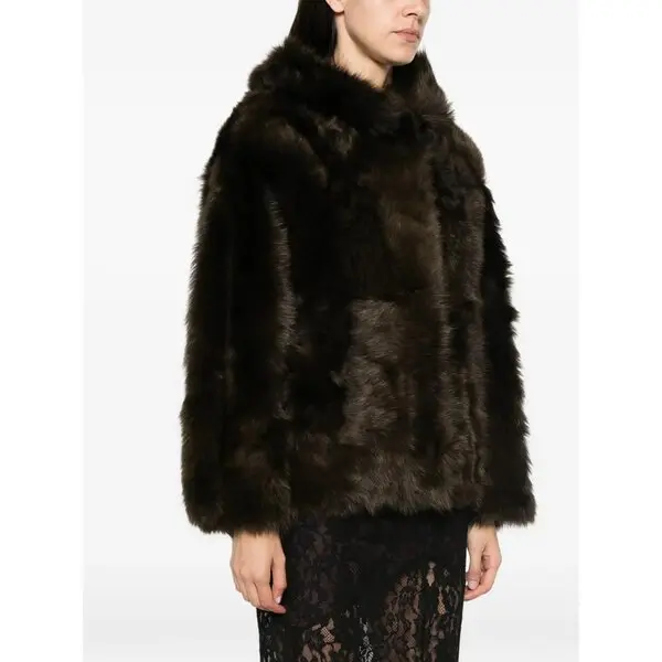 YVES SALOMON Hooded Lamb Fur Shearling Jacket - Brown