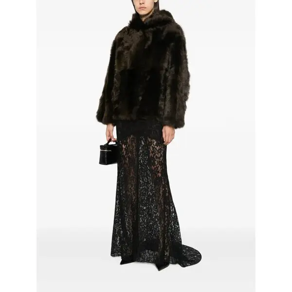 YVES SALOMON Hooded Lamb Fur Shearling Jacket - Brown