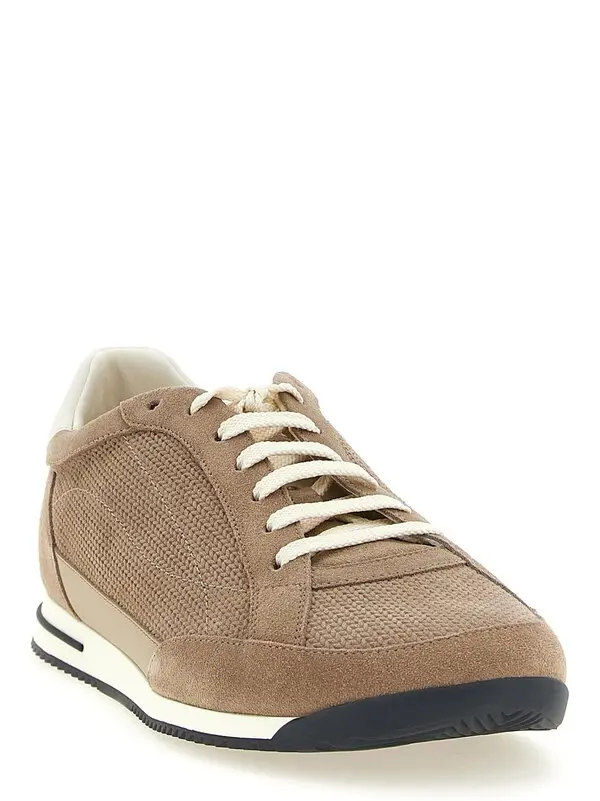Brunello Cucinelli Knit-effect Suede Sneakers - Cream