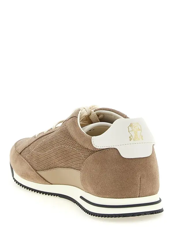 Brunello Cucinelli Knit-effect Suede Sneakers - Cream
