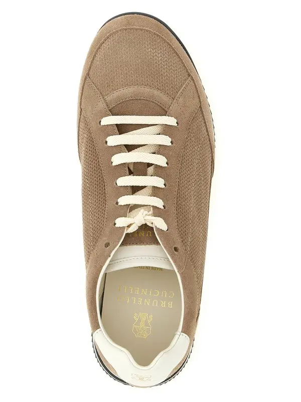 Brunello Cucinelli Knit-effect Suede Sneakers - Cream