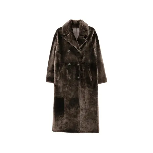 YVES SALOMON Shearling Double-breasted Coat - Brown