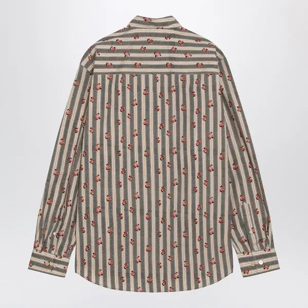 Dries Van Noten Beige Striped Cotton Shirt With Floral Print - Cream