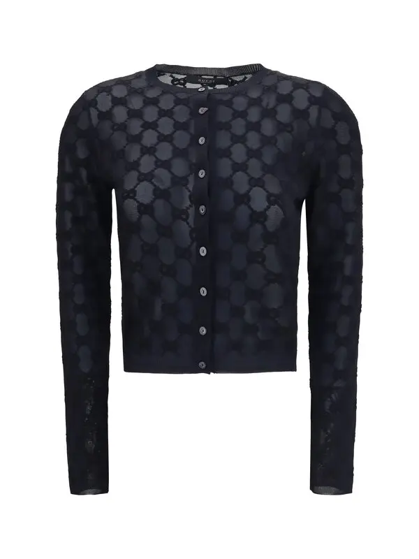 Gucci Gg All-over Viscose Crepe Cardigan - Black