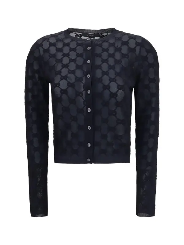 Gucci Gg All-over Viscose Crepe Cardigan - Black