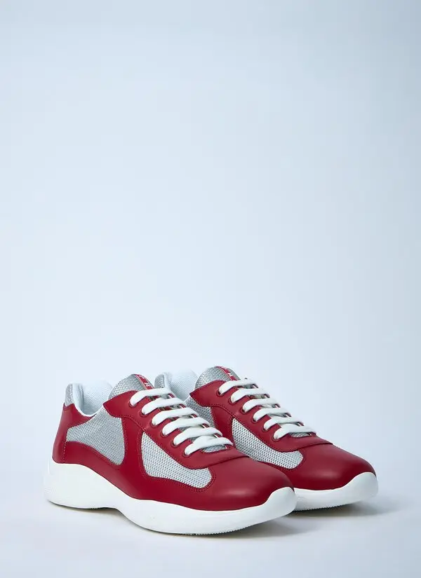 Prada America's Cup Leather And Mesh Sneakers - Red