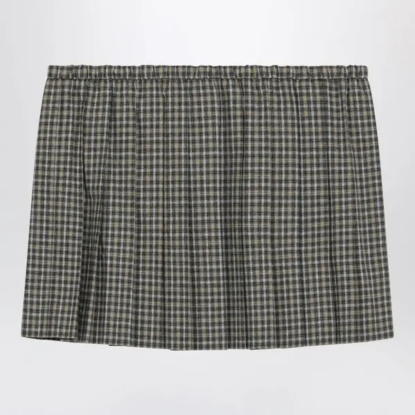 Miu Miu Grey/sand Checked Pleated Mini Skirt