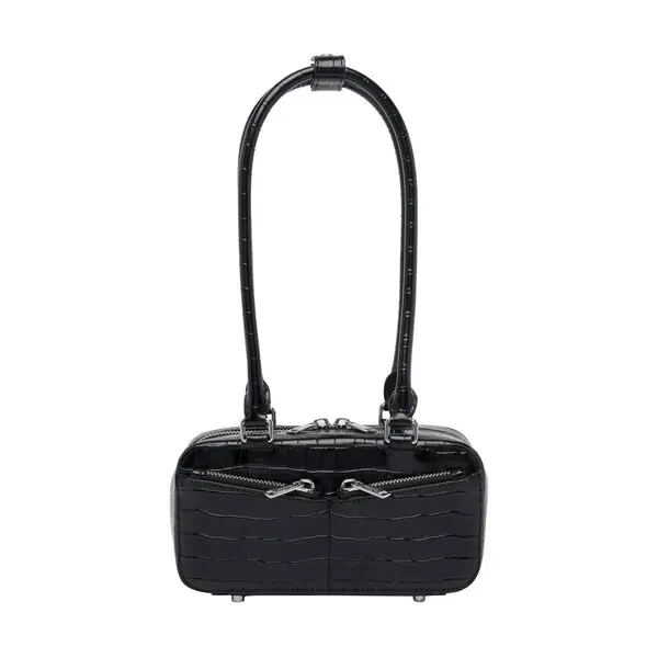 SELF-PORTRAIT Croc Leather Mini Shoulder Bag - Black