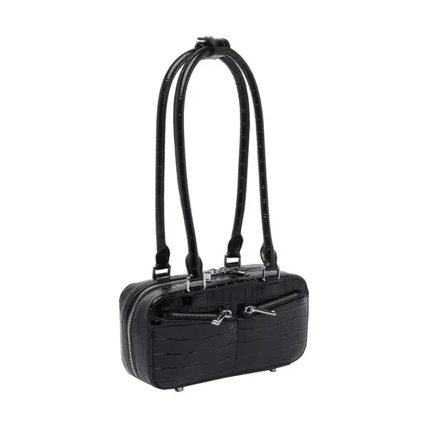 SELF-PORTRAIT Croc Leather Mini Shoulder Bag - Black