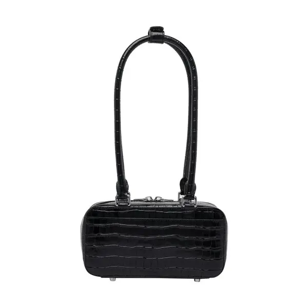 SELF-PORTRAIT Croc Leather Mini Shoulder Bag - Black