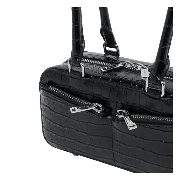 SELF-PORTRAIT Croc Leather Mini Shoulder Bag - Black
