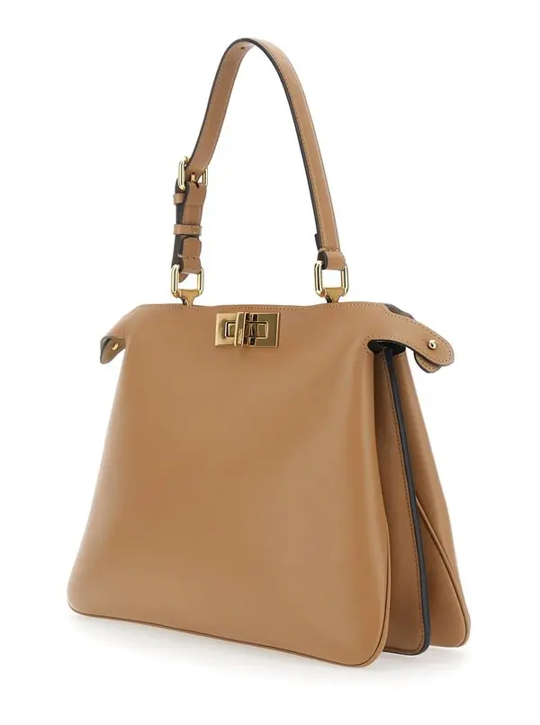 Fendi Peekaboo Soft Medium' Beige Handbag With Adjustable And Removable Handle And Turn Lock Closure On Both Sides In Leather - Multicolor