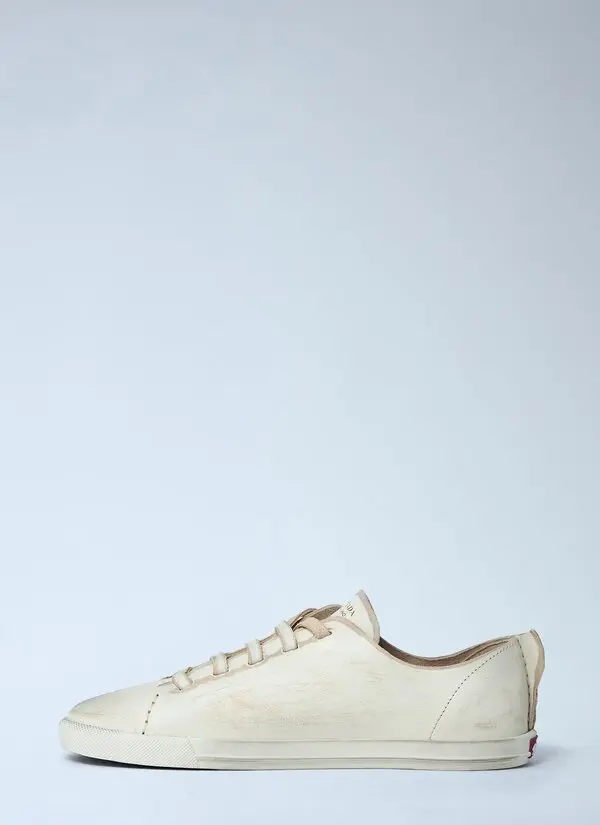 Prada Antiqued Leather Sneakers - White