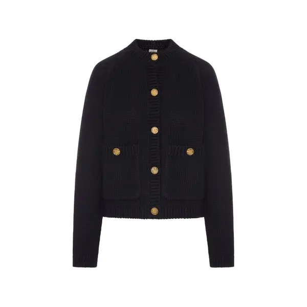 TOTEME Organic Cotton Ribbed Knit Cardigan - Black