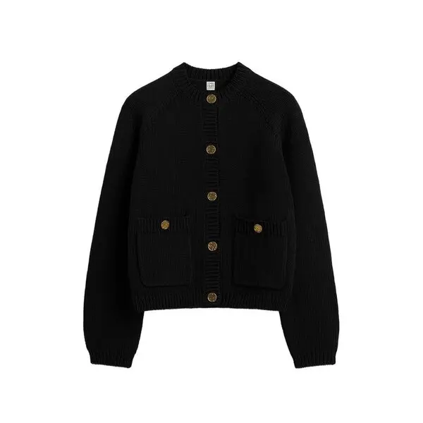 TOTEME Organic Cotton Ribbed Knit Cardigan - Black