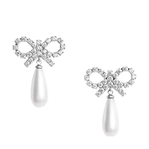 SELF-PORTRAIT Crystal Bow Pearl Earrings