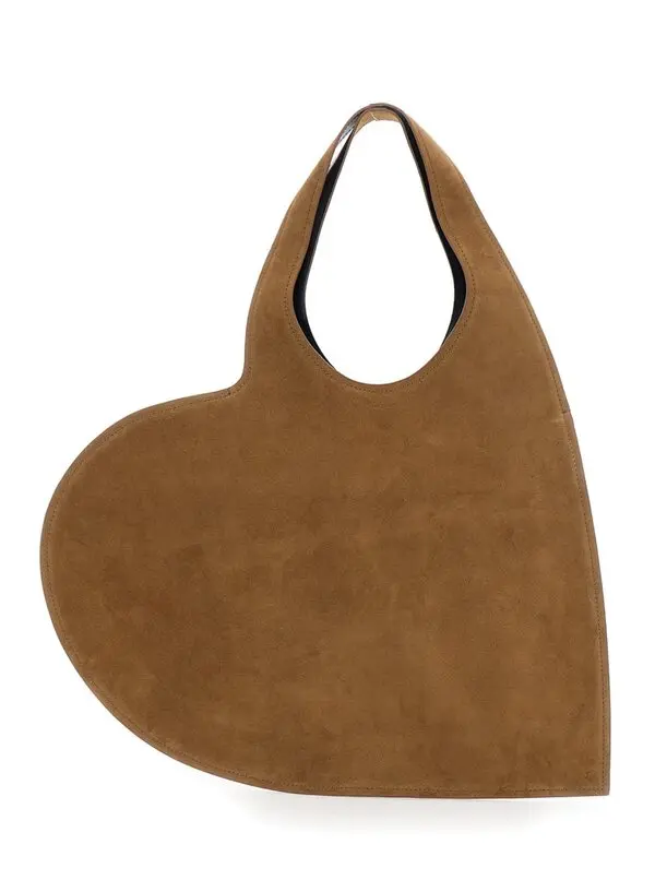 Coperni Double Heart' Brown Shoulder Bag With Cut-out Handle And Heart Silhouette In Suede - Multicolor