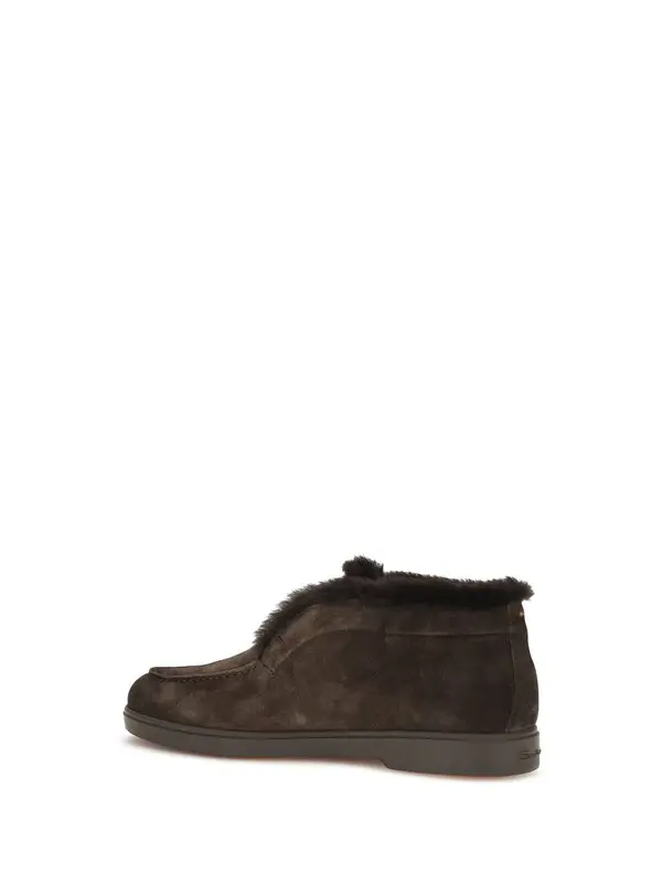 Santoni Suede Shearling Ankle Boots