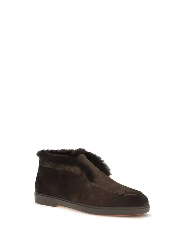 Santoni Suede Shearling Ankle Boots - Brown