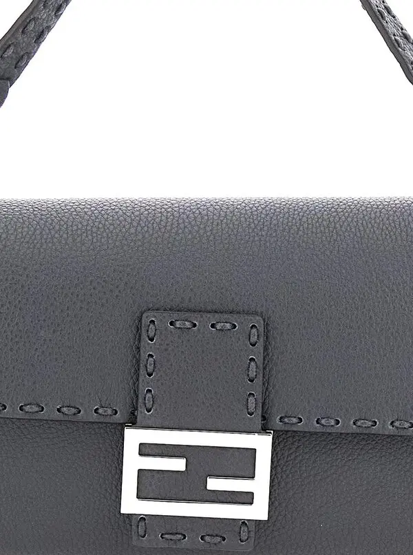 Fendi Baguette” Grey Shoulder Bag With Contrast Stitching In Leather - Multicolor