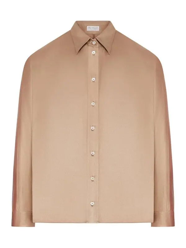 Brunello Cucinelli Stretch Silk Satin Shirt With Monili - Multicolor