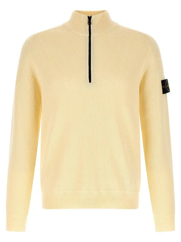 Stone Island Ribbed Cotton Half-zip Sweater - Cream