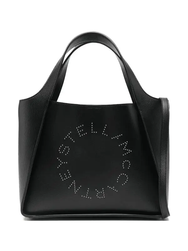 Stella McCartney Leather Tote Bag With Logo Detail - Black